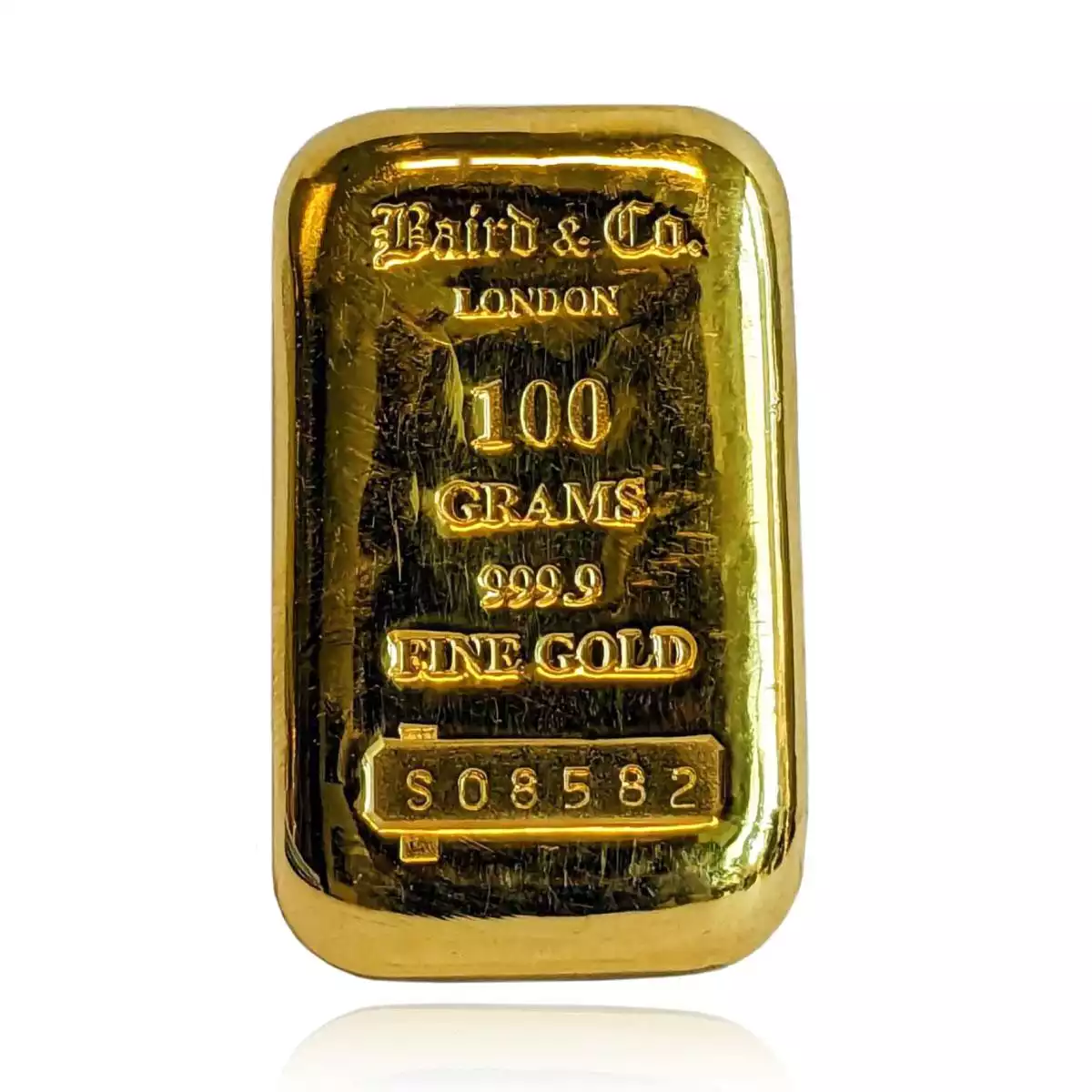 100g Cast Gold Bar - Baird & Co. | Ainslie Bullion
